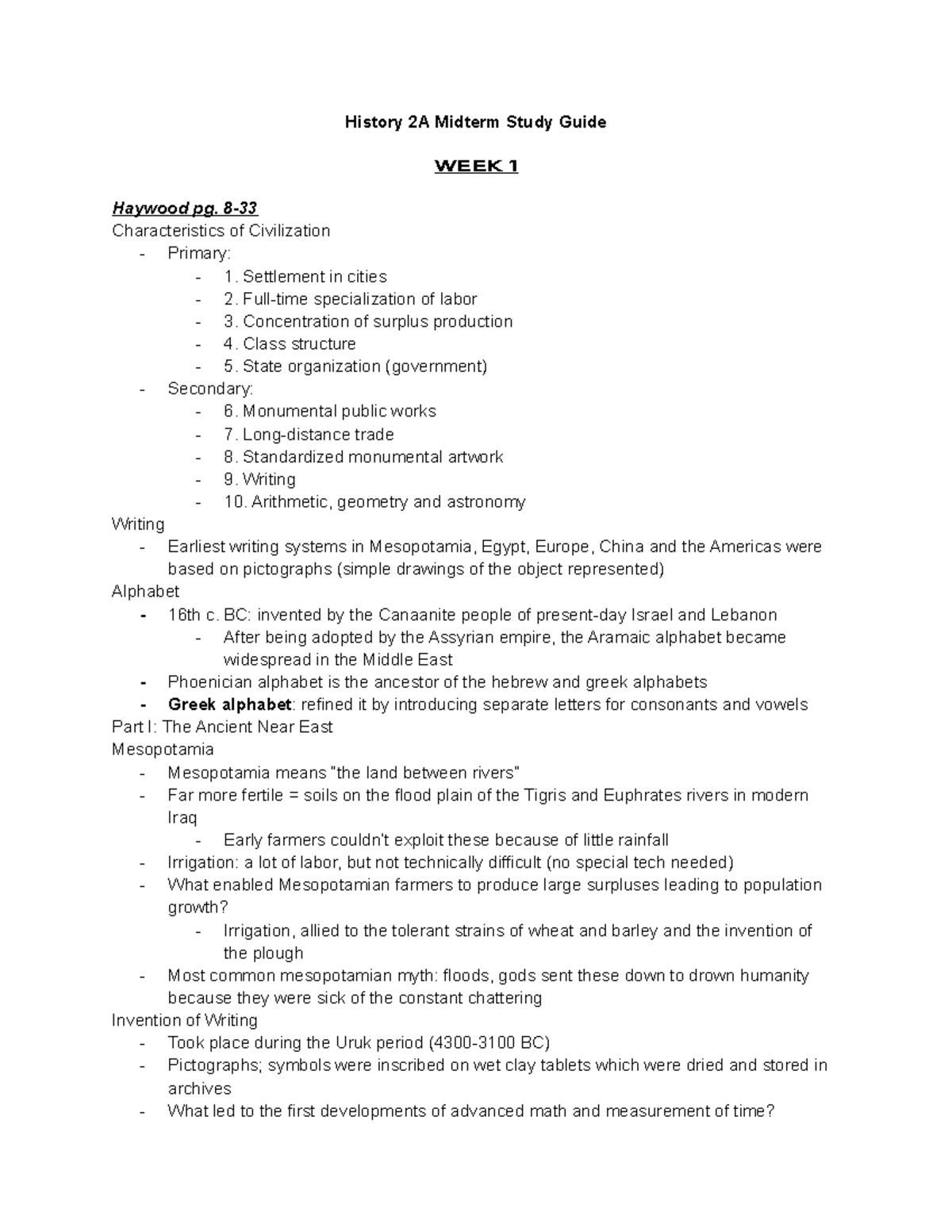 Midterm Study Guide - History 2A Midterm Study Guide WEEK 1 Haywood pg ...