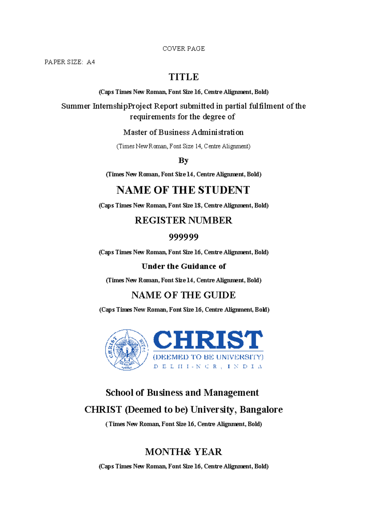 Sip report - IMPORTANT - COVER PAGE PAPER SIZE: A TITLE (Caps Times New ...