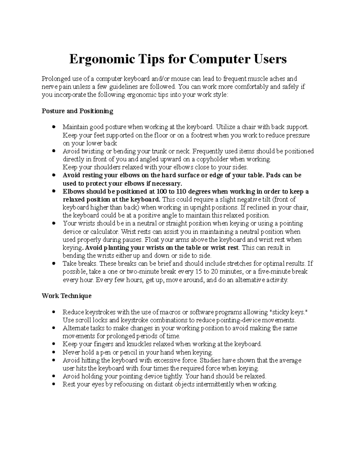 Ergonomic Tips for Computer Users - Ergonomic Tips for Computer Users ...