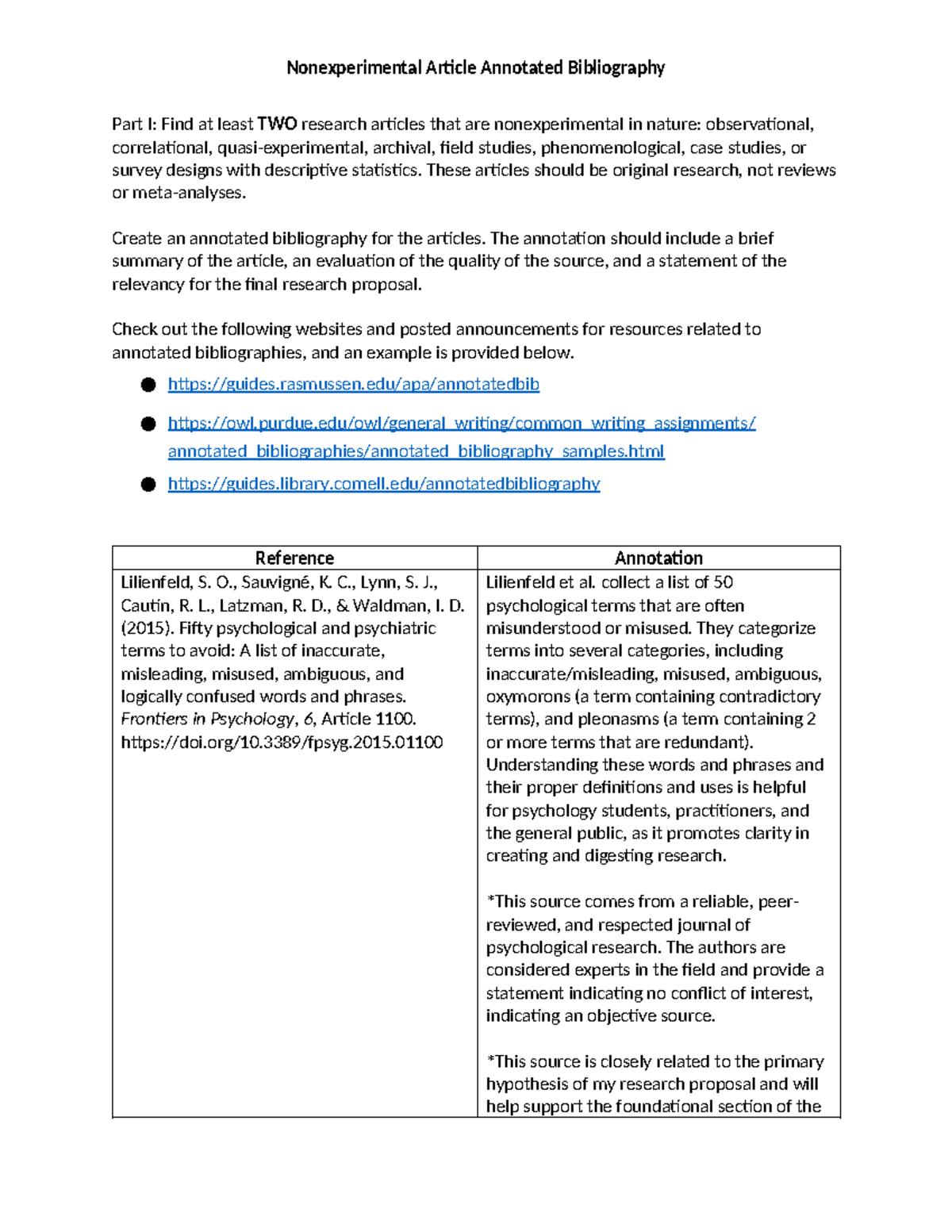 Annotated Bibliography Worksheet - Part I: Find at least TWO research ...