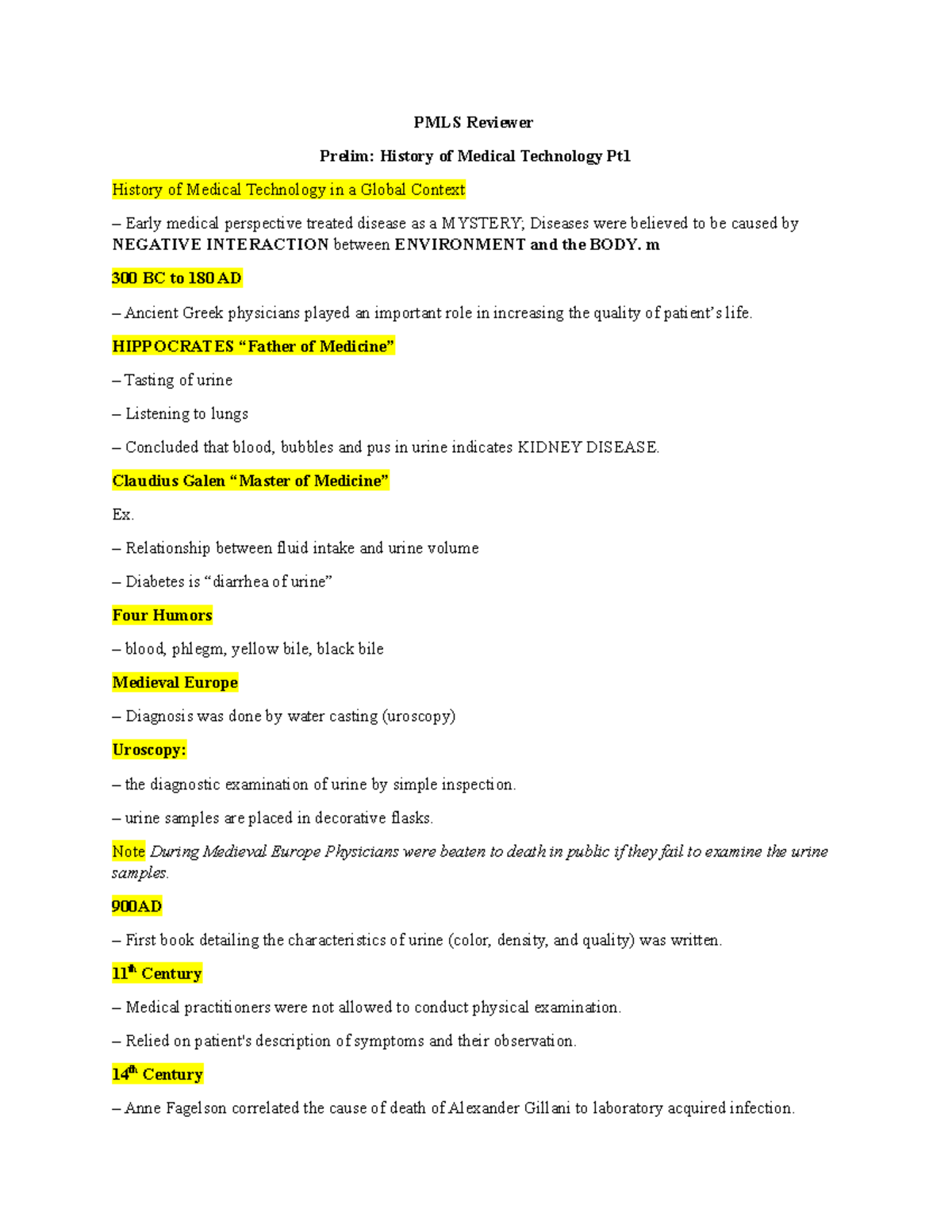 Pmlsreviewer 12 4 - N/A - PMLS Reviewer Prelim: History of Medical ...