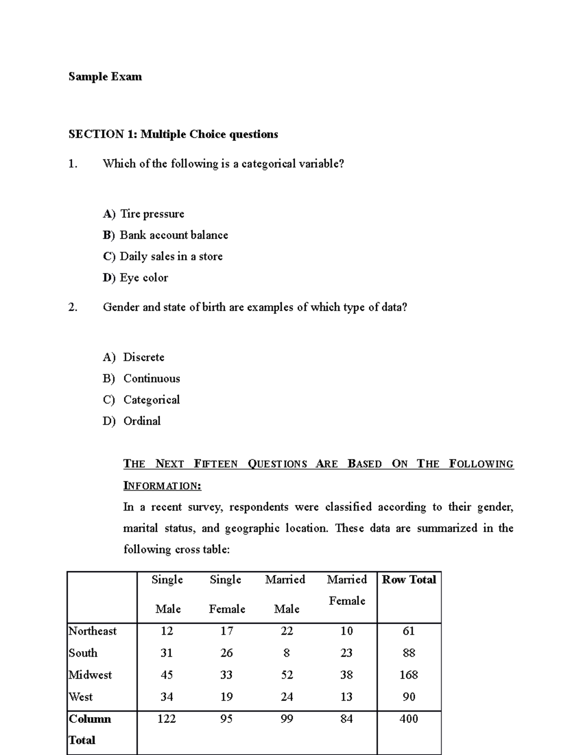 Sample Exam SFM 2020 - SFM - Sample Exam SECTION 1: Multiple Choice ...