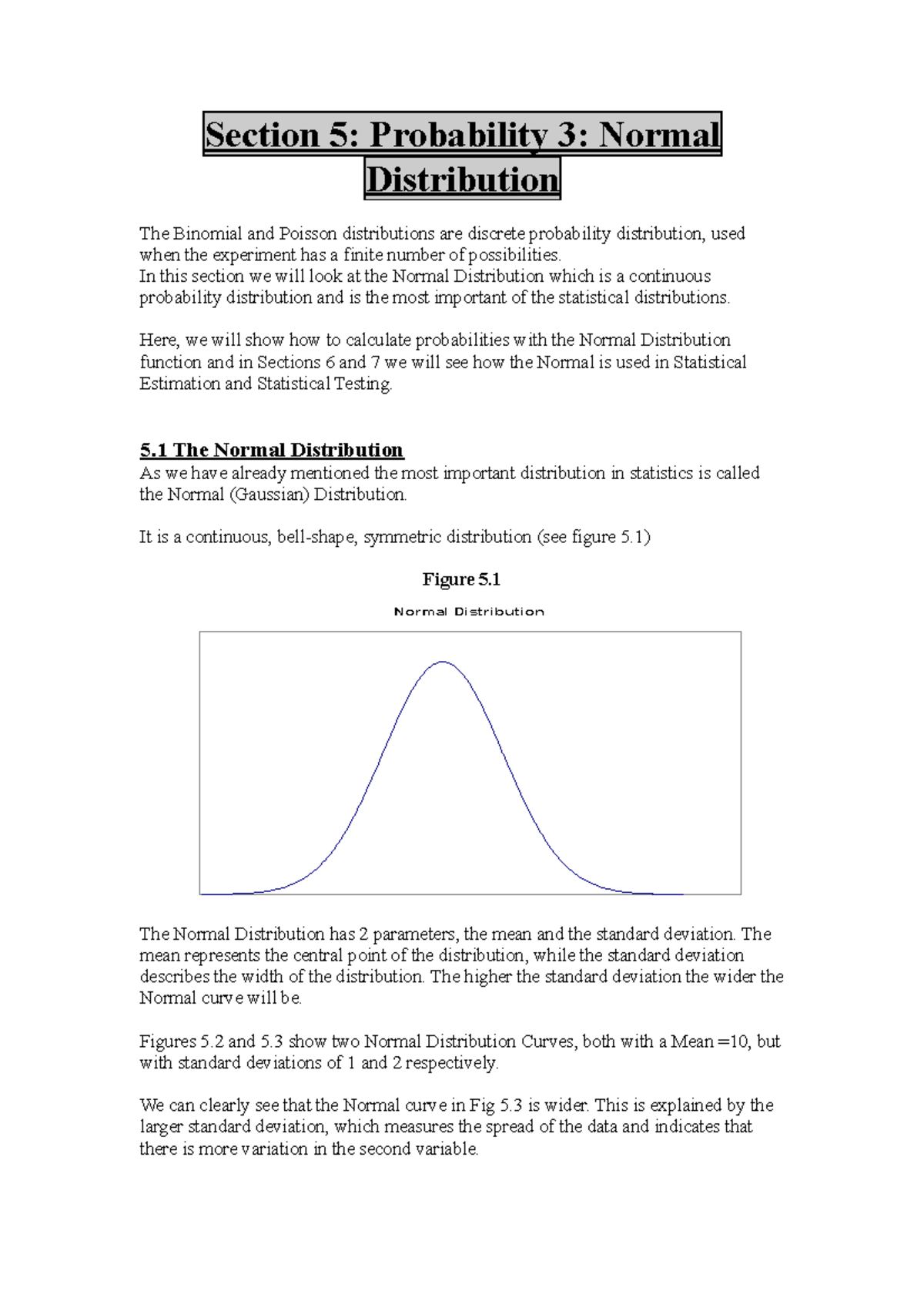 Normal Distribution Summary notes MT218 Business Statistics - Section 5 ...
