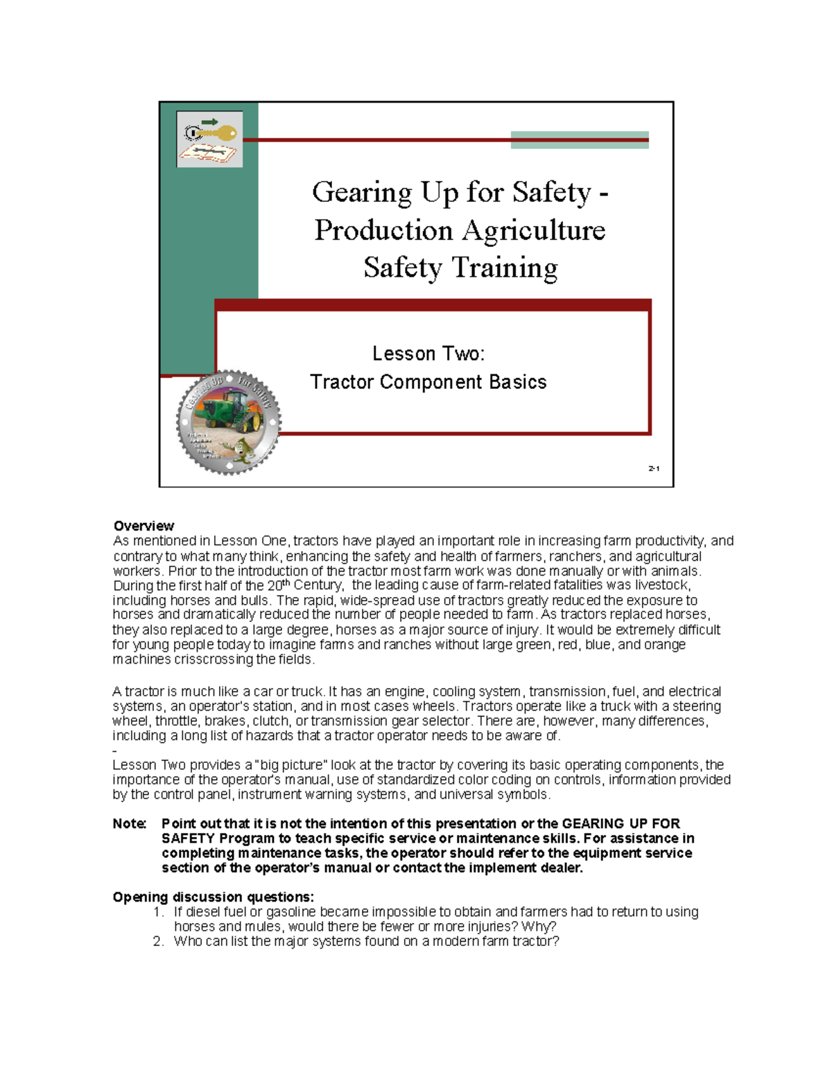 Notes 2 - Tractor Component Basics - 2- Gearing Up for Safety ...