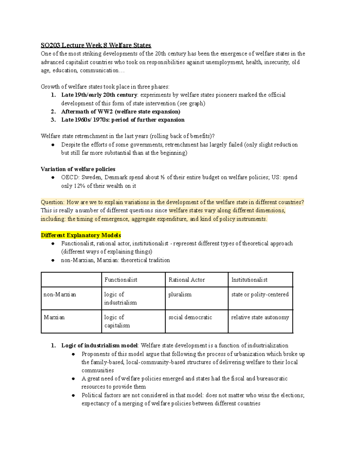 SO203 Lecture Week 8 Welfare States - SO203 Lecture Week 8 Welfare ...
