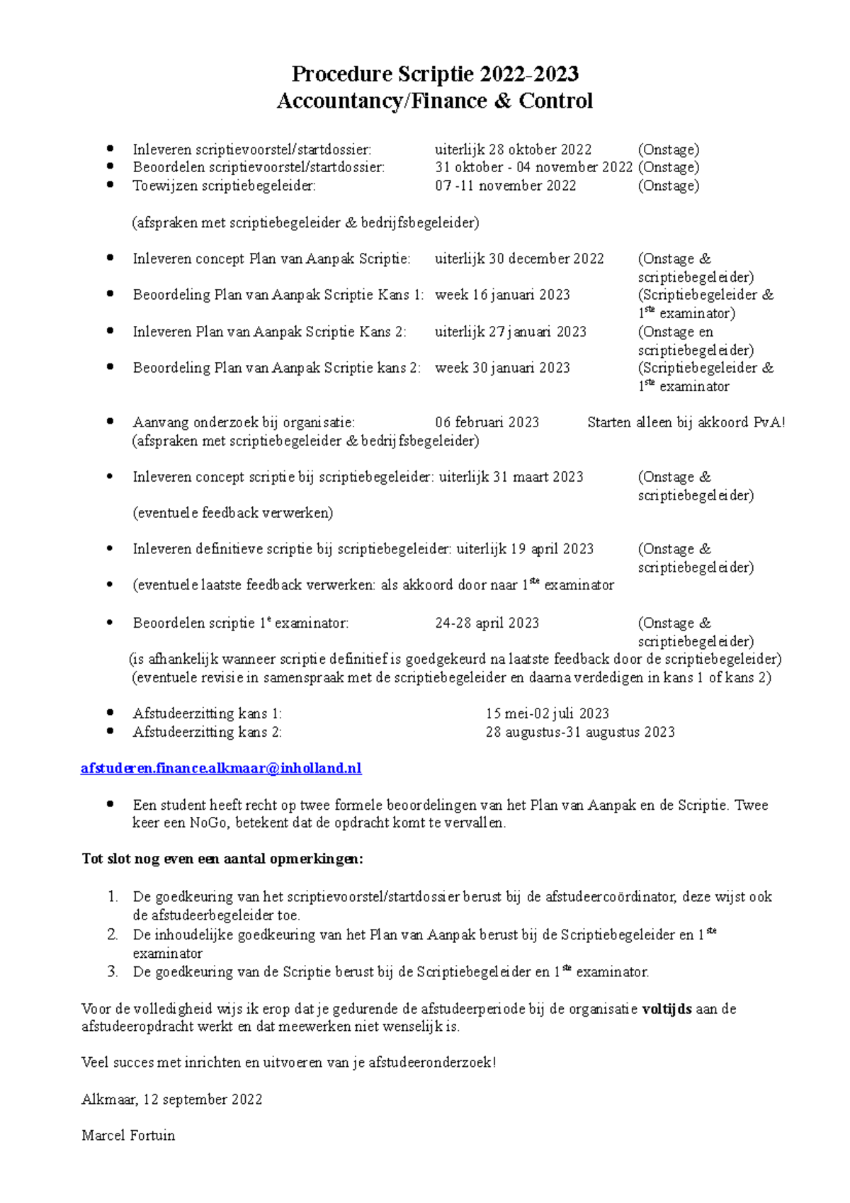 Deadlines scriptie - Procedure Scriptie 2022- Accountancy/Finance ...