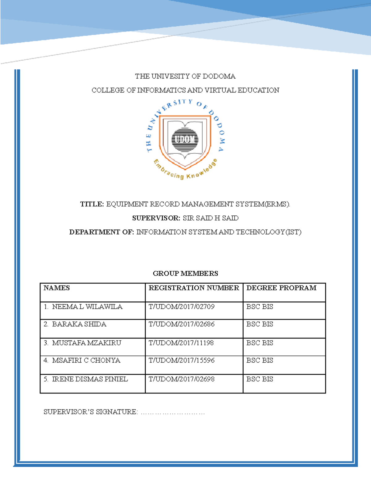 THE University OF Dodoma Project Report - THE UNIVERSITY OF DODOMA ...