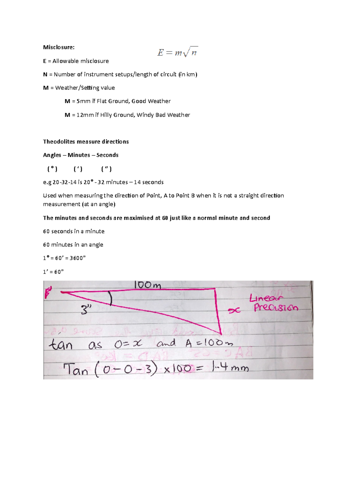Misclosure - Notes - Misclosure: E = Allowable misclosure N = Number of ...