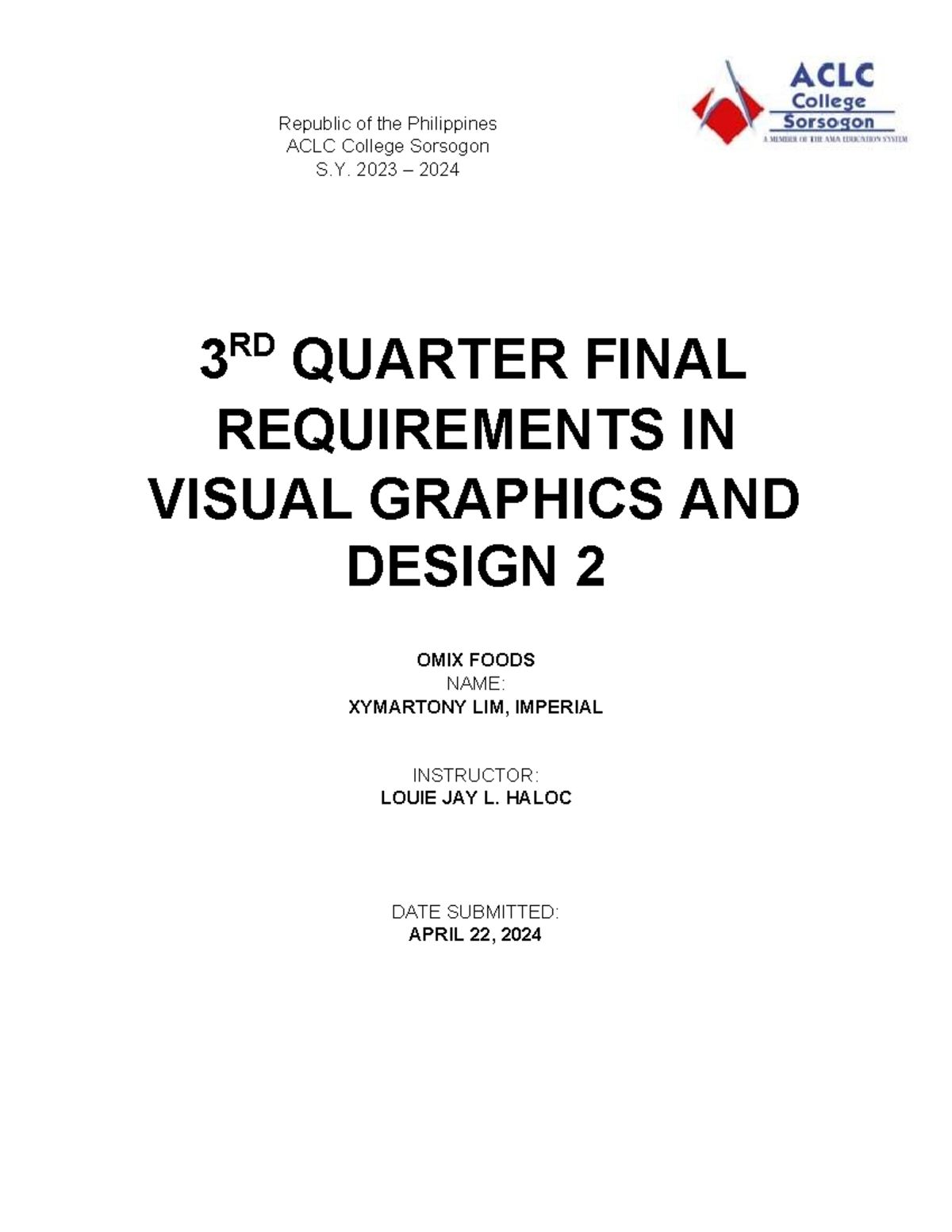 Xy1 - Republic of the Philippines ACLC College Sorsogon S. 2023 – 2024 ...