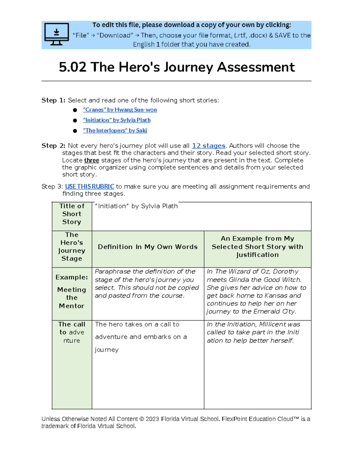5.02 The Hero's Journey Assessment - 5 The Hero's Journey Assessment ...