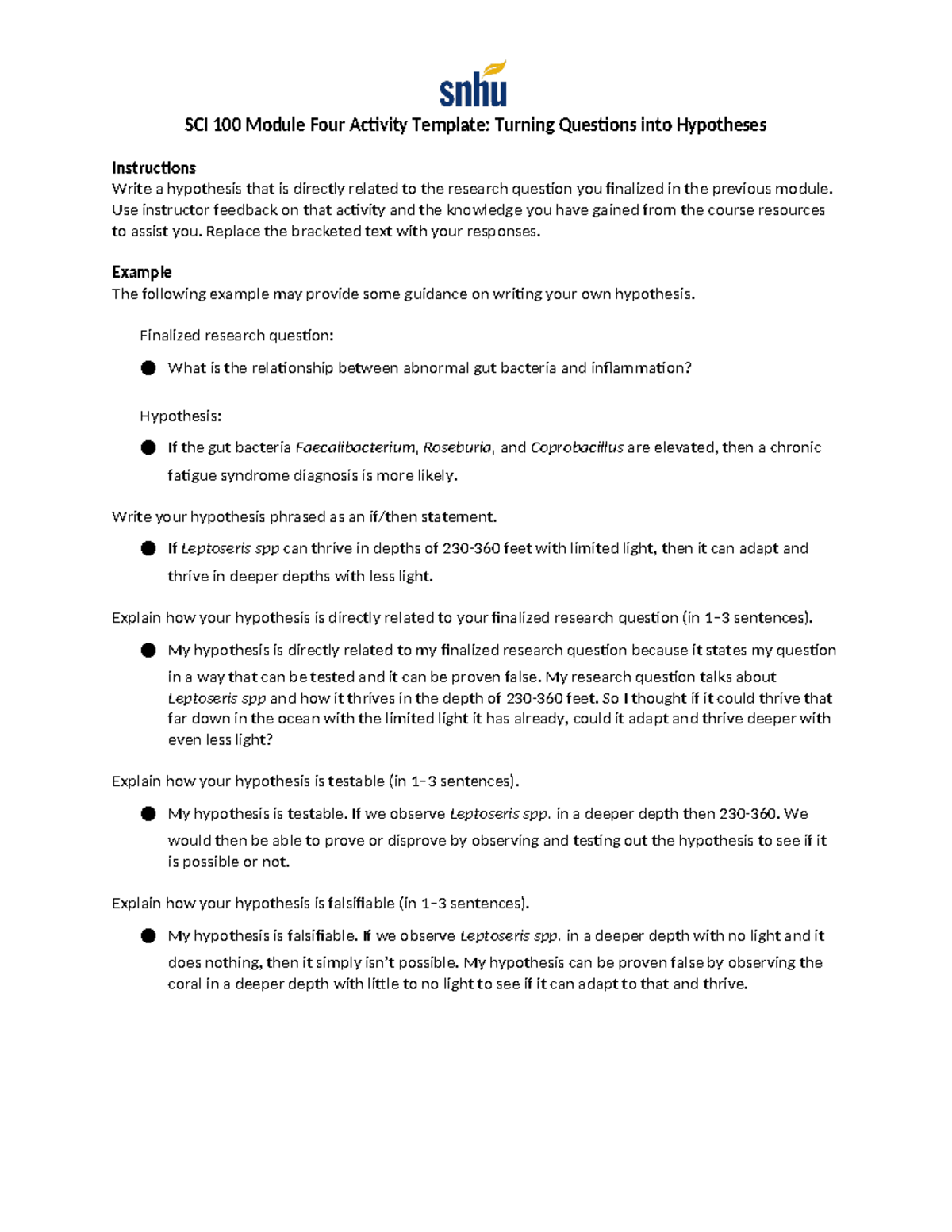 SCI 100 Module Four Activity Template - Use instructor feedback on that ...