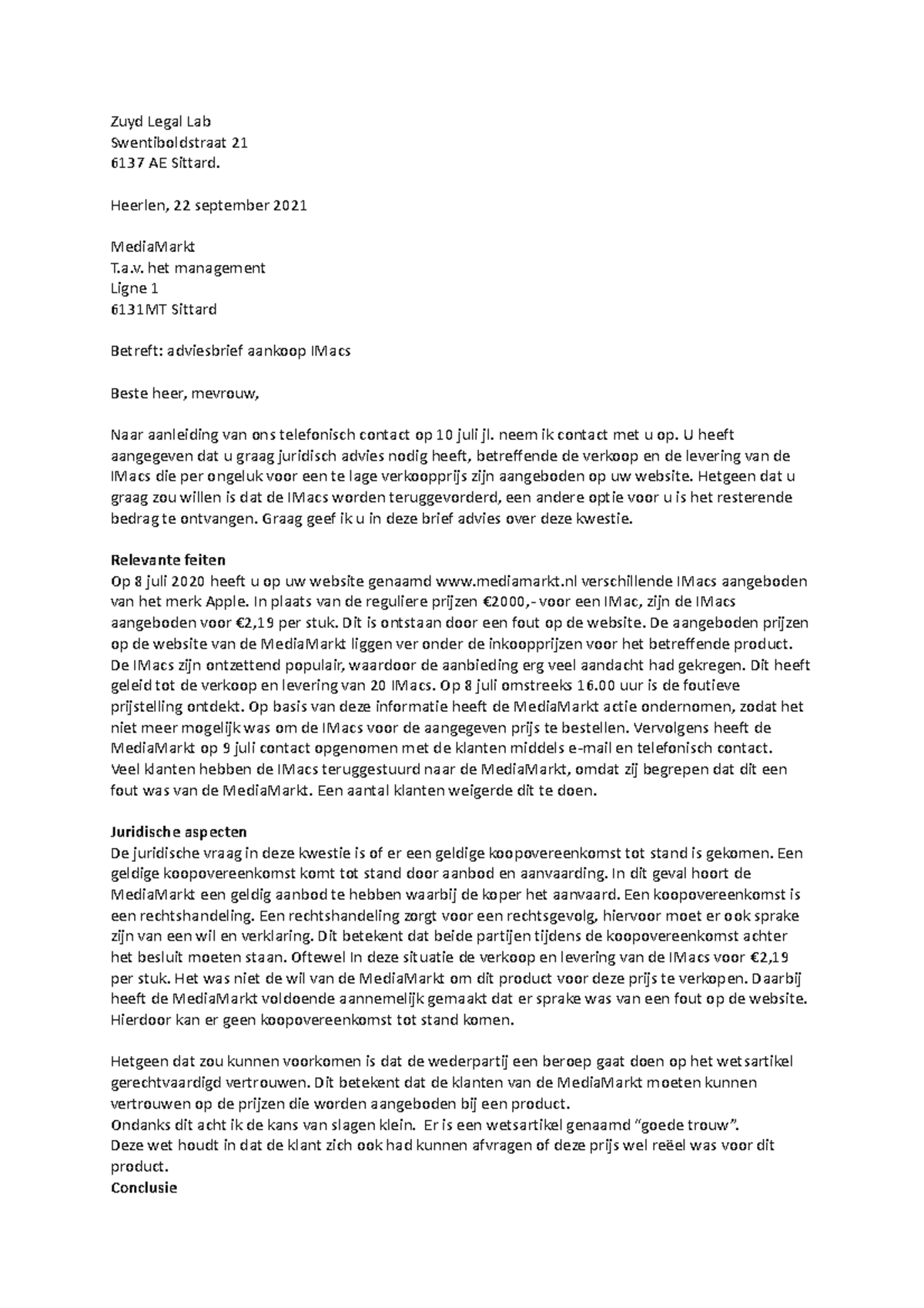 Adviesbrief media markt - Zuyd Legal Lab Swentiboldstraat 21 6137 AE ...