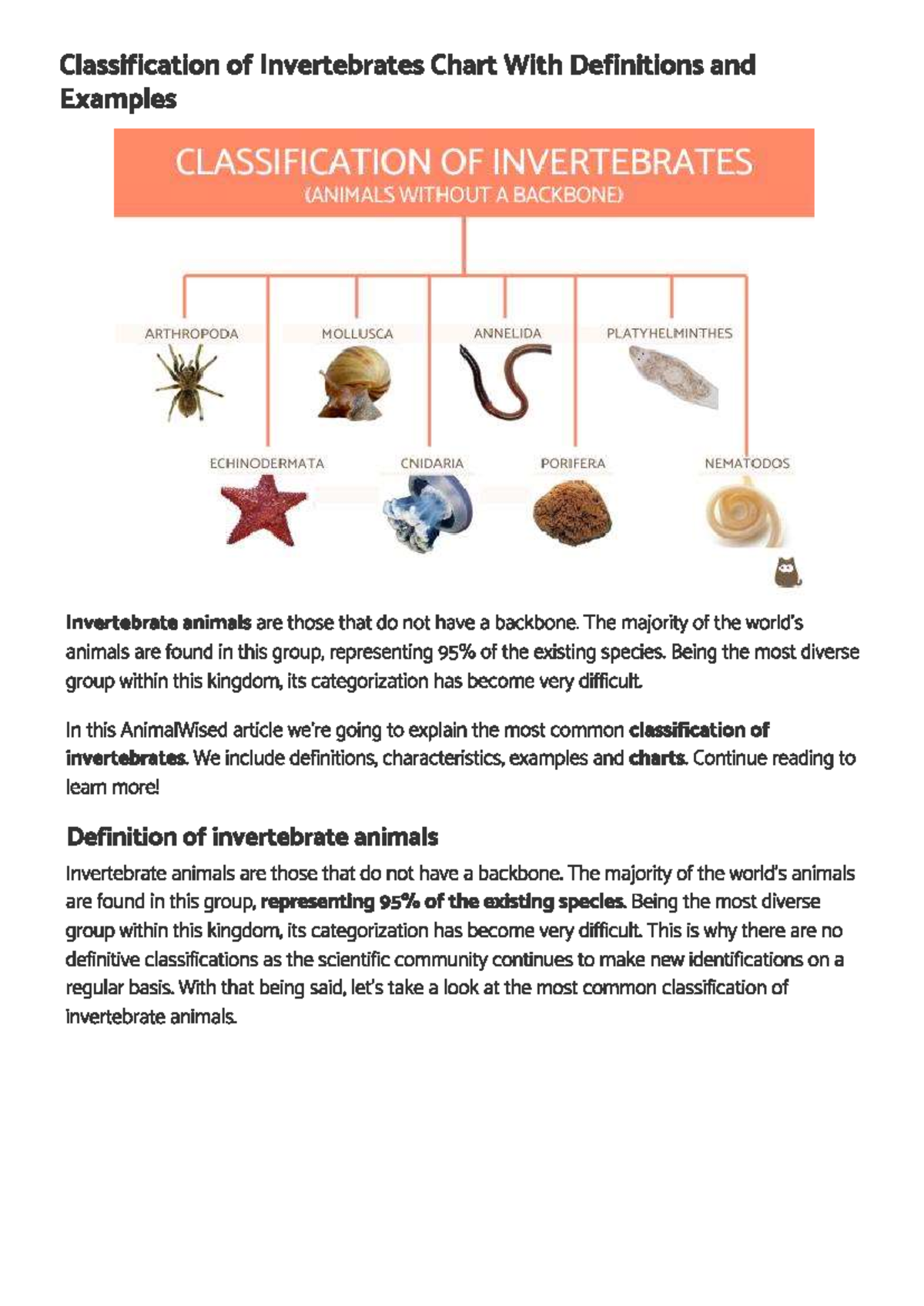 INVERTS TUTORIAL - Classification of Invertebrates Chart With ...