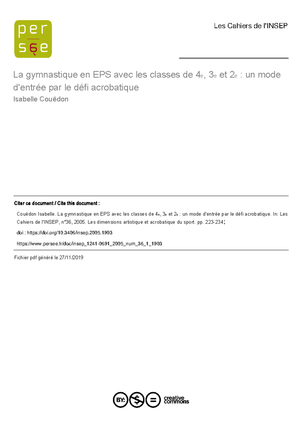 Article gymnastic - Les Cahiers de l'INSEP La gymnastique en EPS avec ...