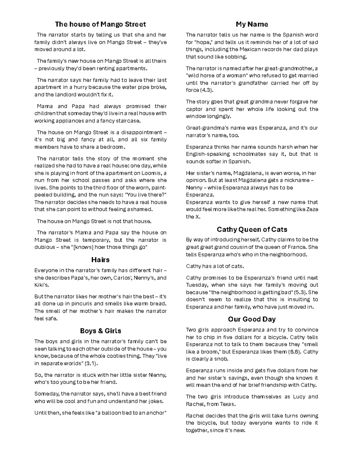 Resumen Mango Street - The house of Mango Street The narrator starts by ...