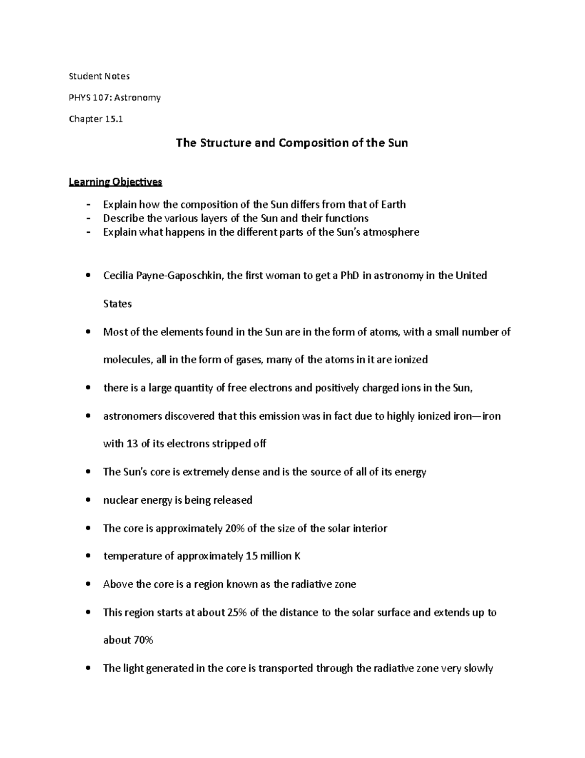 Chapter 15-1 PHYS 107 - notes - Student Notes PHYS 107: Astronomy ...