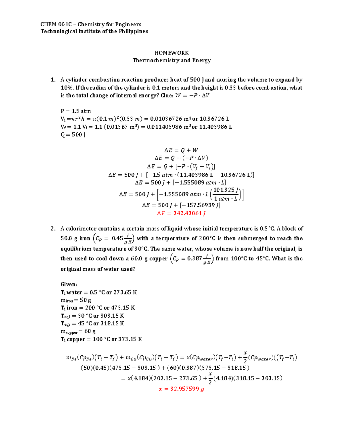Thermochemistry and Energy - Chemistry for Engineers - TIP - Studocu