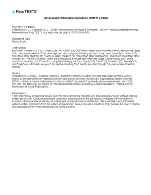 Child and Adolescent Disruptive Behavior Inventory Parent Rating Scale ...