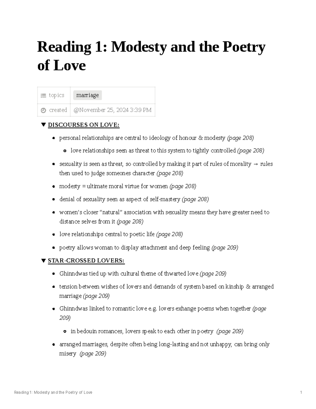 Reading Notes: Modesty and the Poetry of Love - Reading 1: Modesty and ...