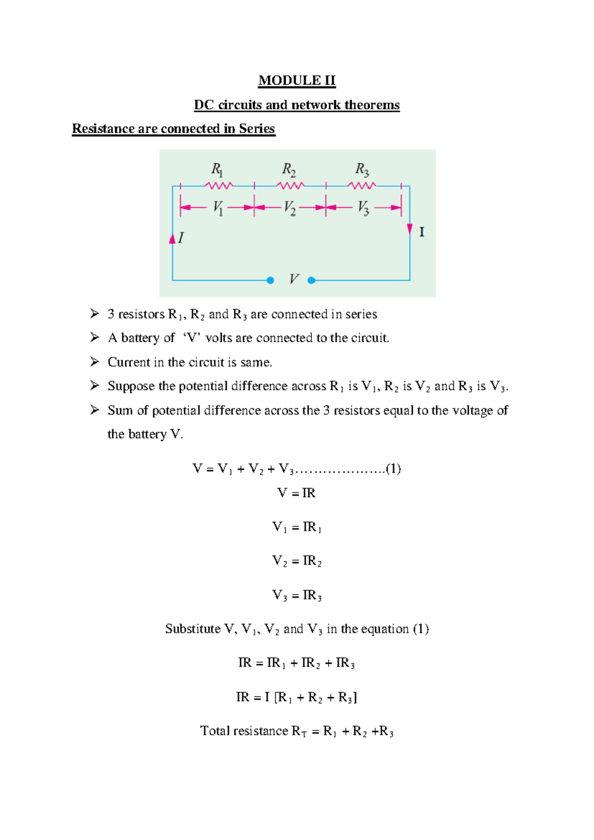 Basic Unit - II Part -1 - Lecture notes 4 - MODULE II DC circuits and ...