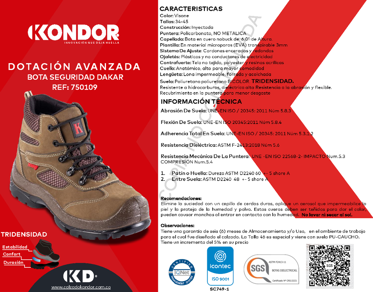 Ficha BOTA Seguridad Dakar 750109 - D O TAC I ” N AVA N Z A DA ...