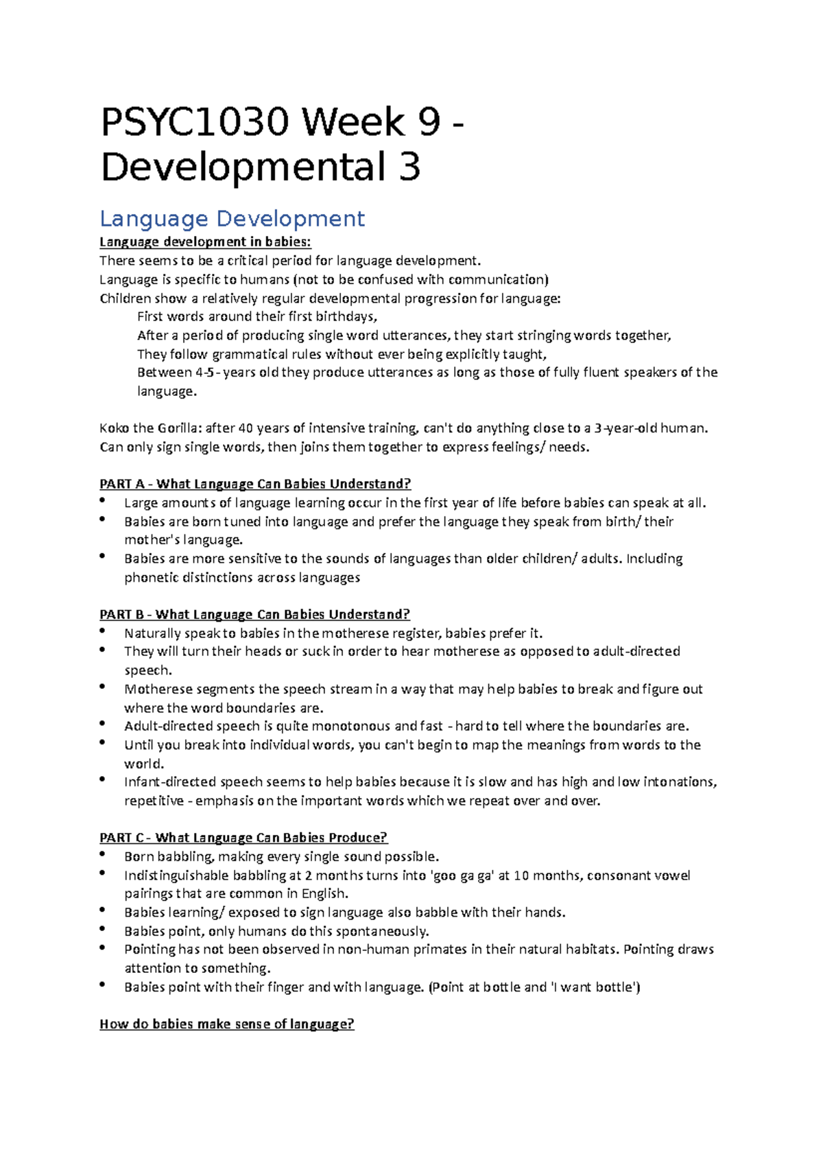 PSYC1030 Wk 9 Language and Moral Development - PSYC1030 Week 9 - Developmental 3 Language - Studocu