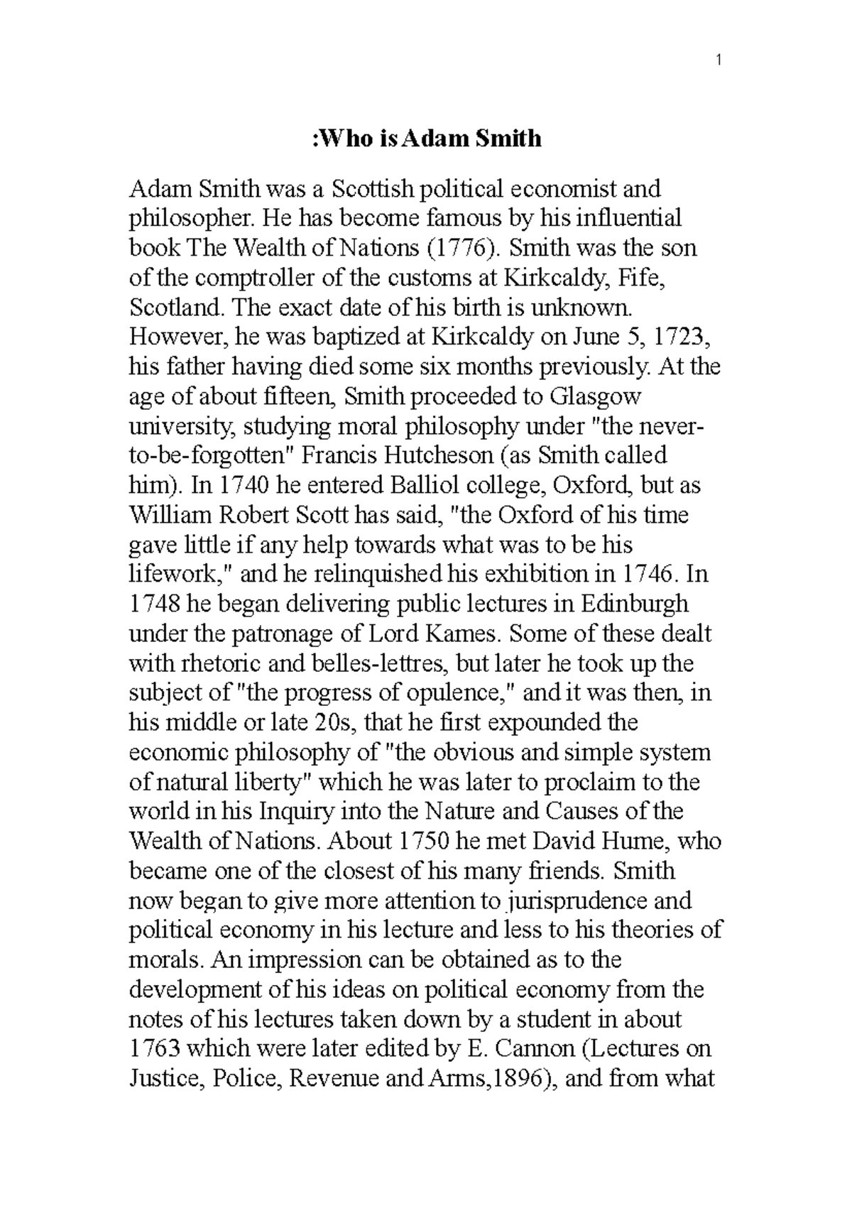 Who is Adam Smith 1 - resarrch - :Who is Adam Smith Adam Smith was a ...