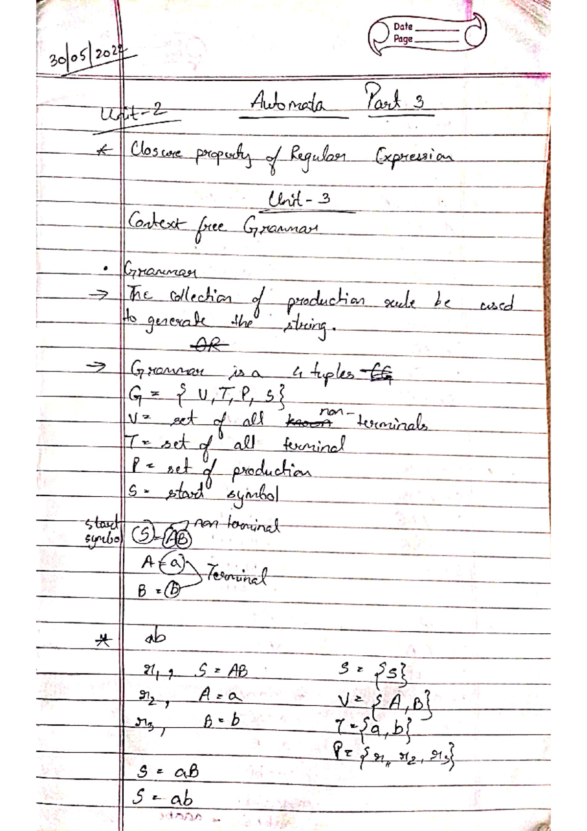 Automata unit 3 - It's best notes - Date Page Automata Part 3 K Closure ...