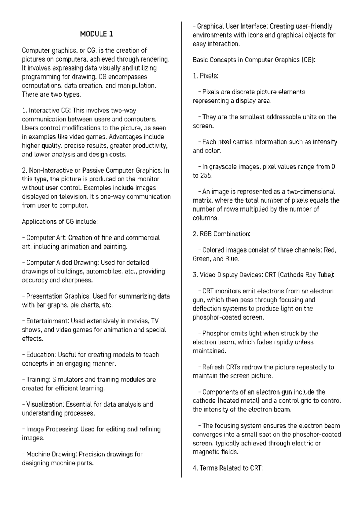 Module 1 - CG - Computer Graphics and Image Processing - Studocu