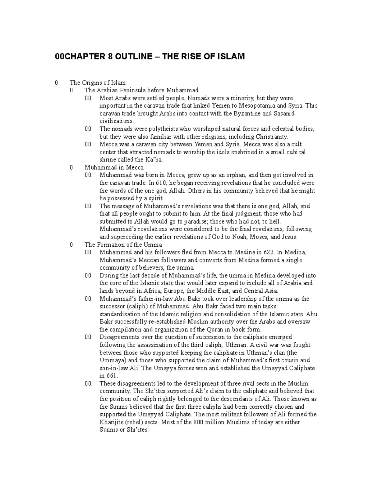 Chapter 8 Outline The Rise of Islam - 00 CHAPTER 8 OUTLINE – THE RISE ...