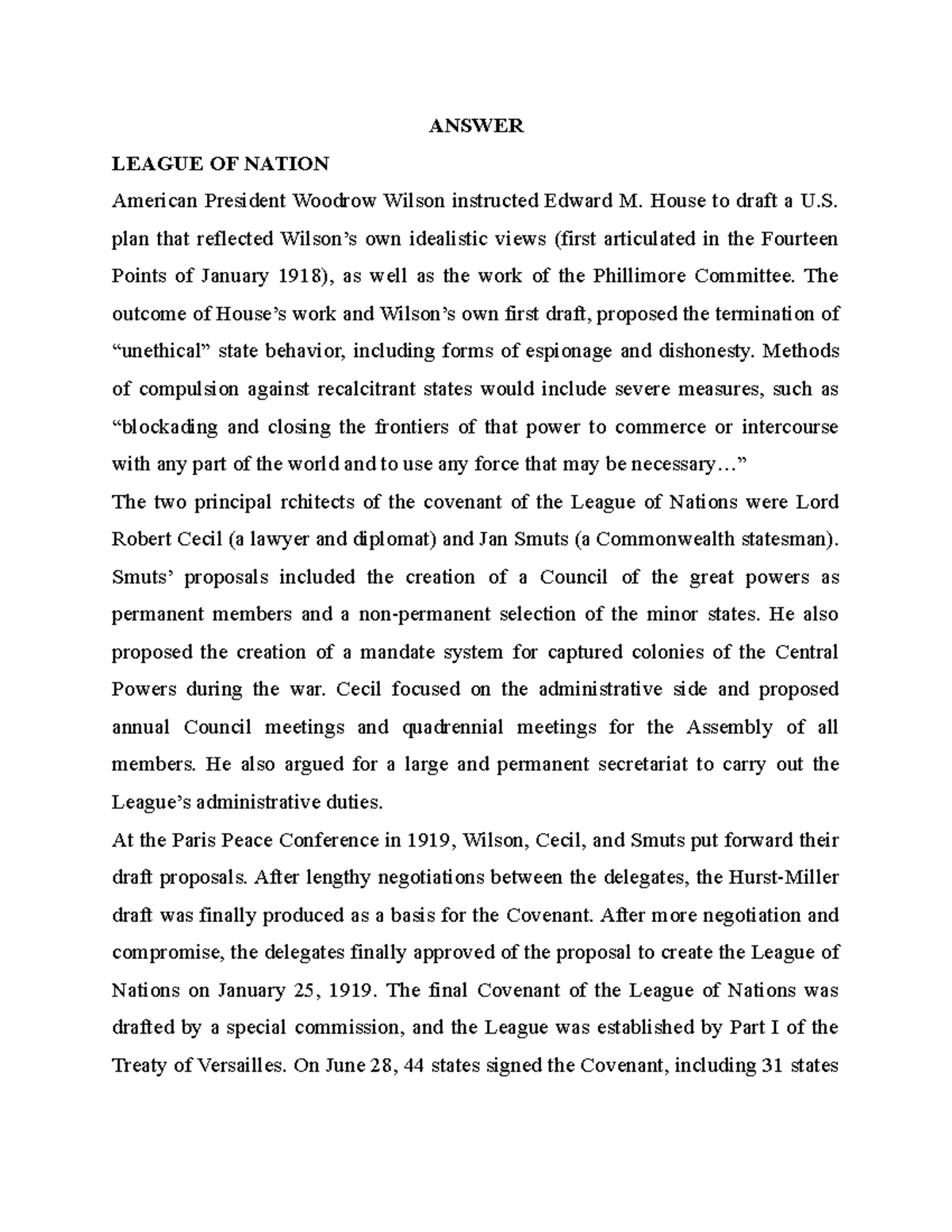 Ecowas - ANSWER LEAGUE OF NATION American President Woodrow Wilson ...