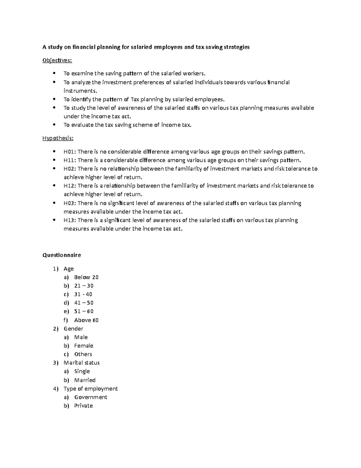 A Study On Financial Planning For Salaried Employees And Tax Saving