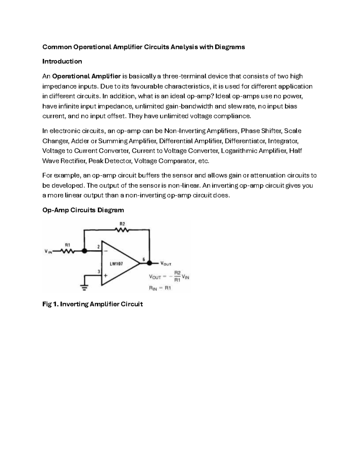 Common Op Amps functions with diagrams - Common Operational Amplifier ...