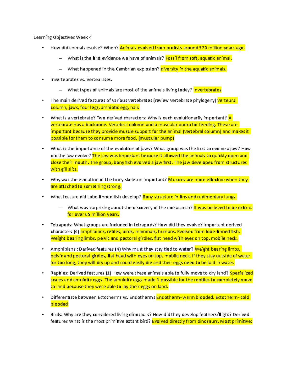 Biology 1101 Evolution Study Guide - Learning Objectives Week 4 How did ...