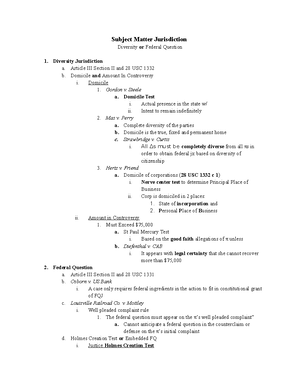Civ Pro Rules Flow Chart - ! Civil Procedure Review I. Jurisdiction II ...