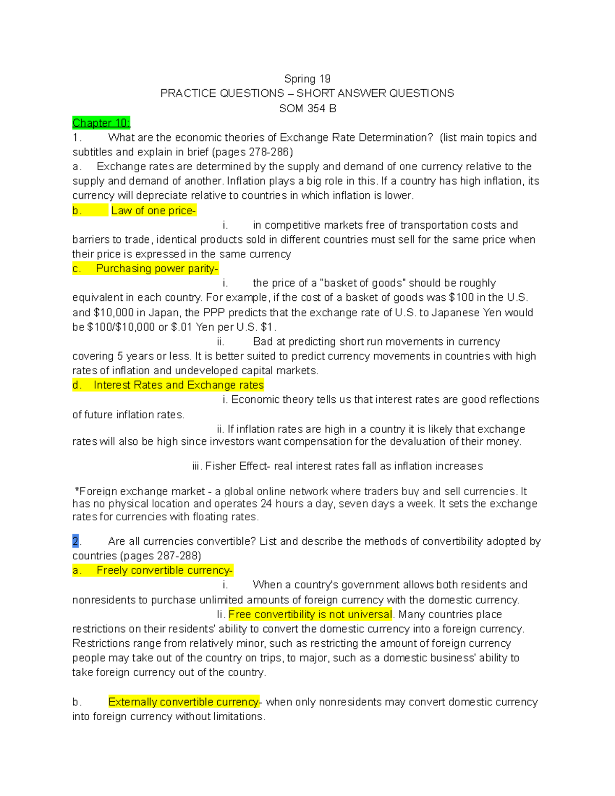 SOM Final Study Guide - Spring 19 PRACTICE QUESTIONS – SHORT ANSWER ...