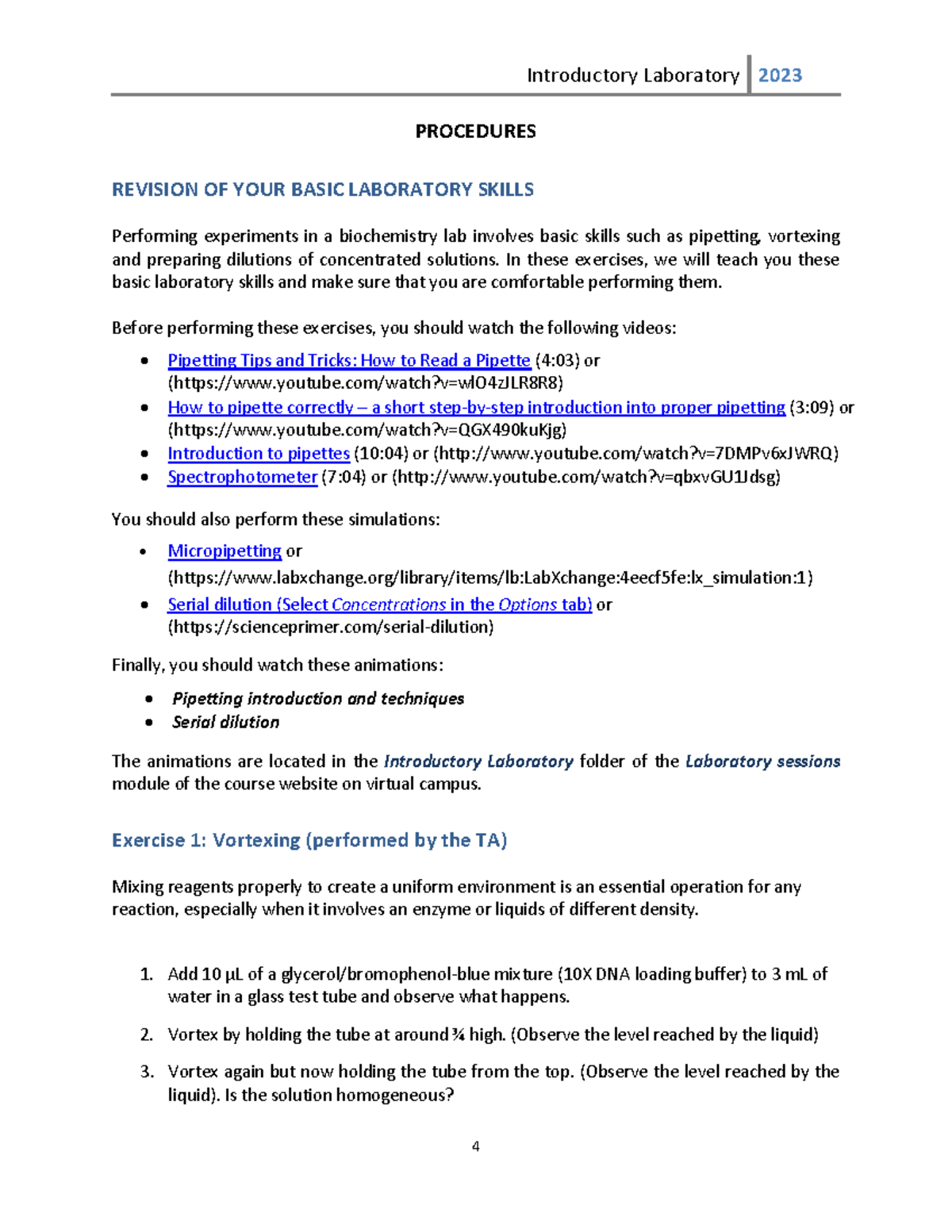 Introductory laboratory - PROCEDURES REVISION OF YOUR BASIC LABORATORY ...