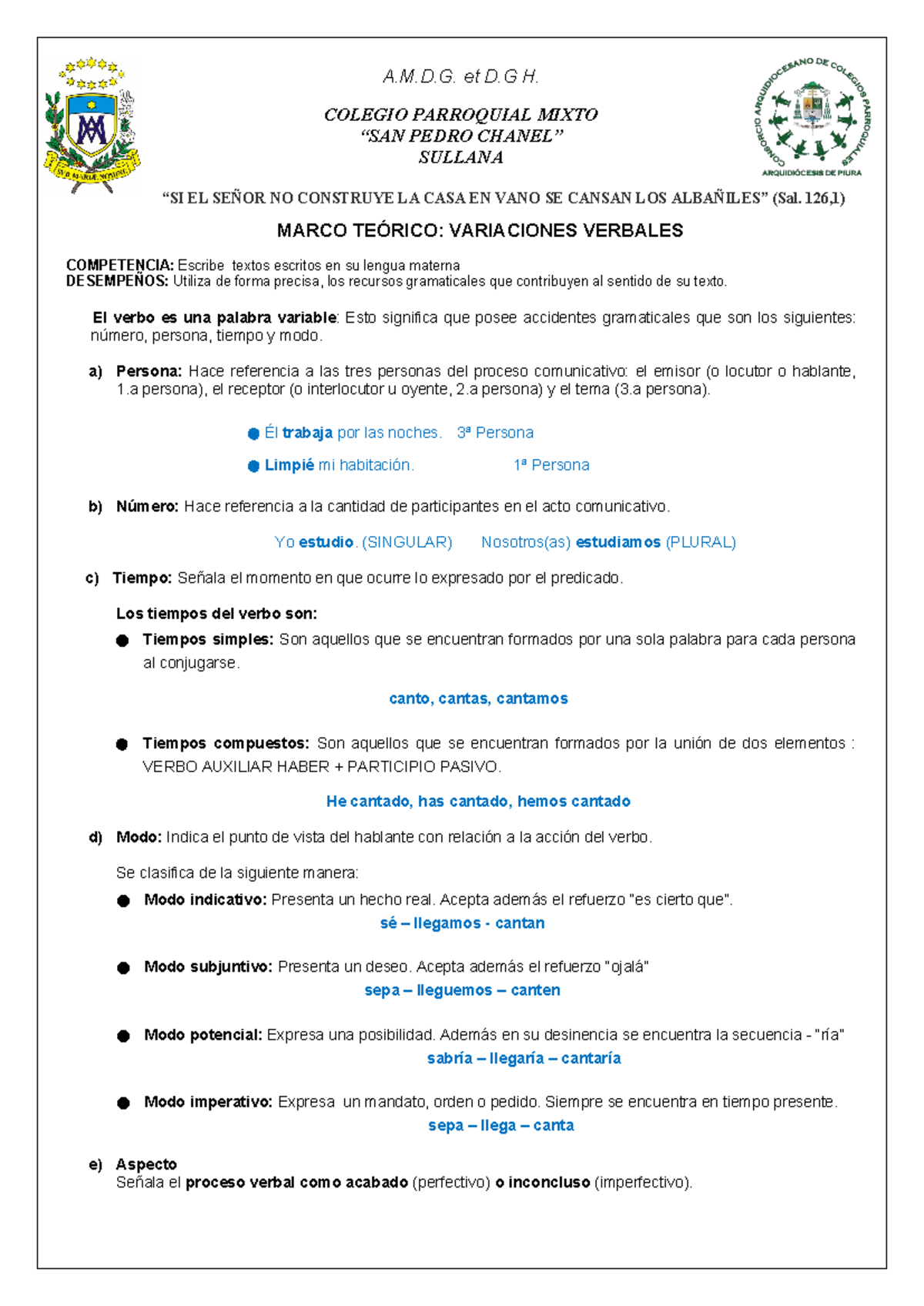 EL Verbo Variaciones Marco Teorico - A.M.D. et D H. COLEGIO PARROQUIAL ...