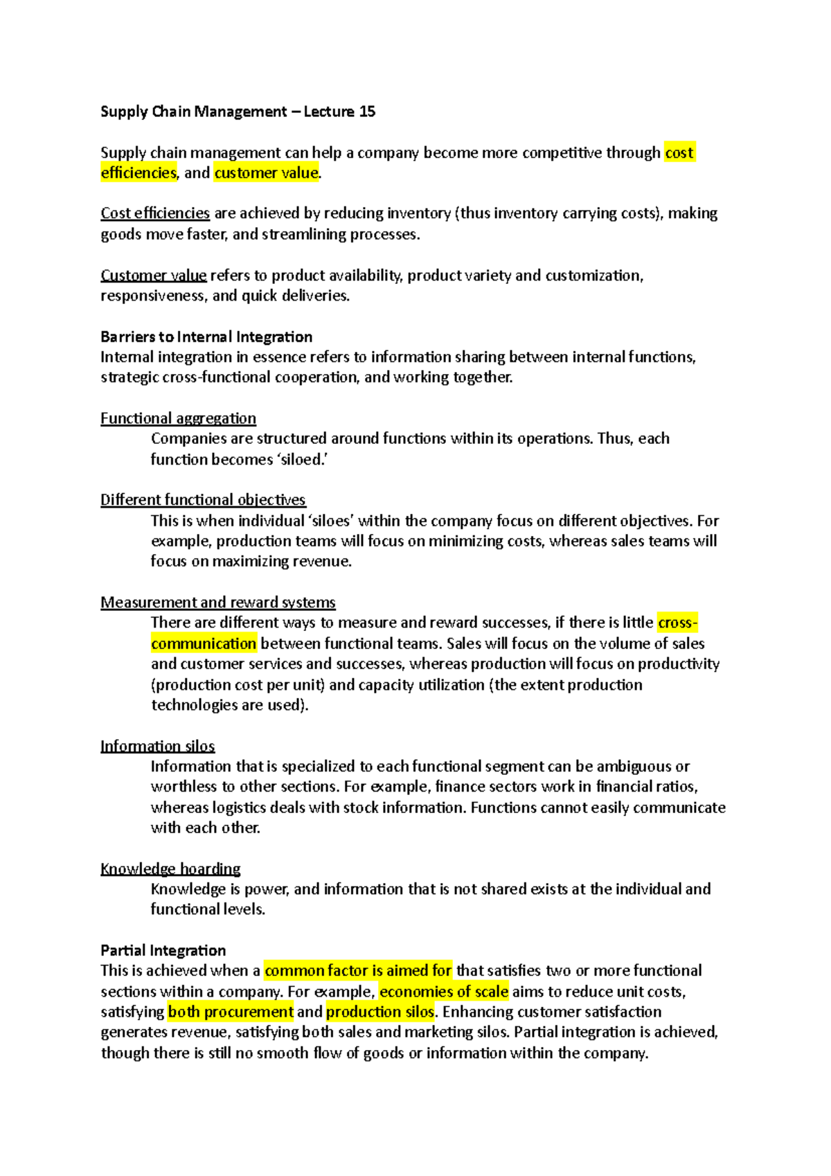 Week 2 Notes - Supply Chain Management – Lecture 15 Supply chain ...
