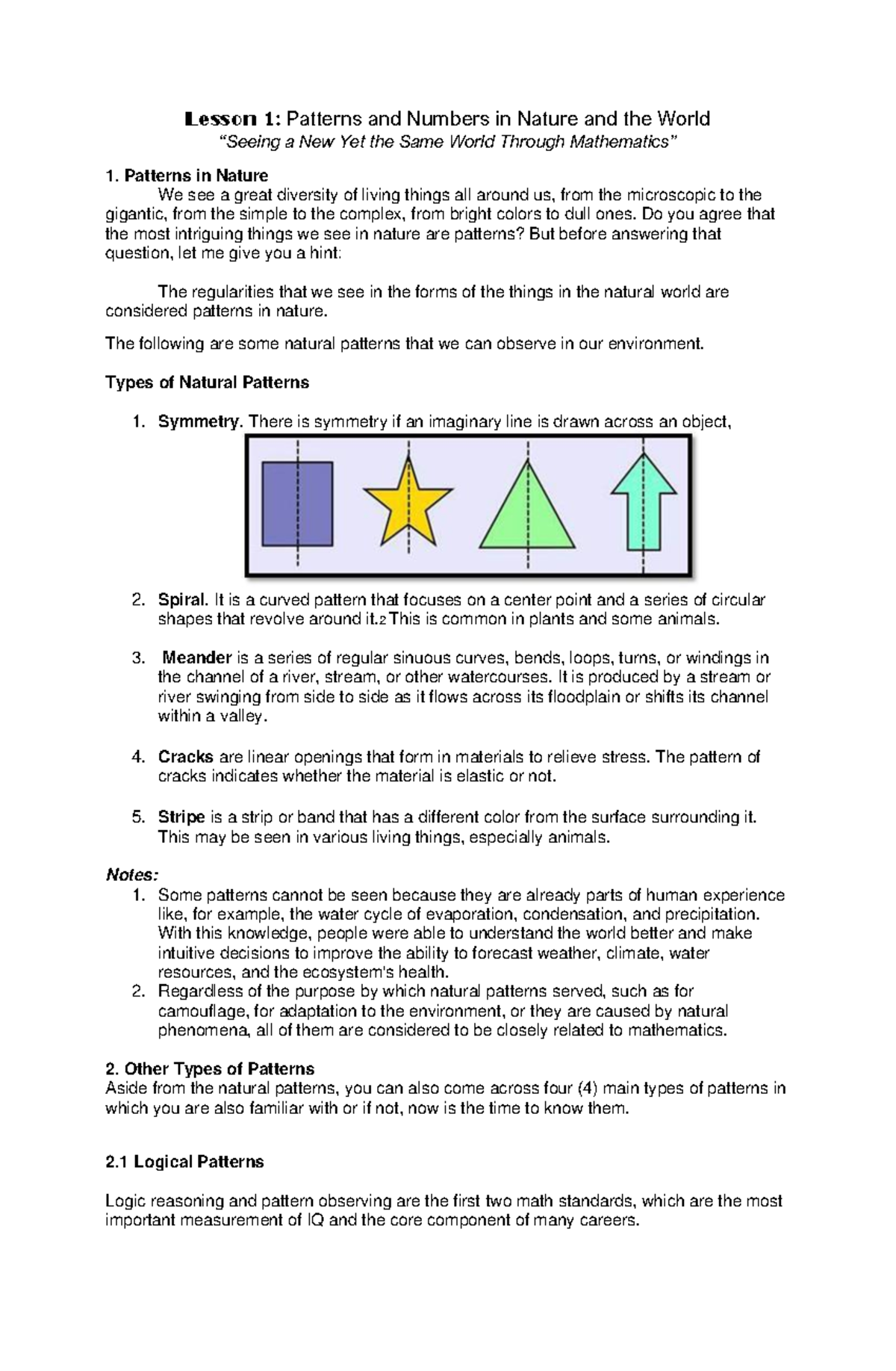 Lesson 1 Patterns And Numbers In Nature And The World Lesson 1 lesson-1-patterns-and-numbers-in-nature-and-the-world-lesson-1