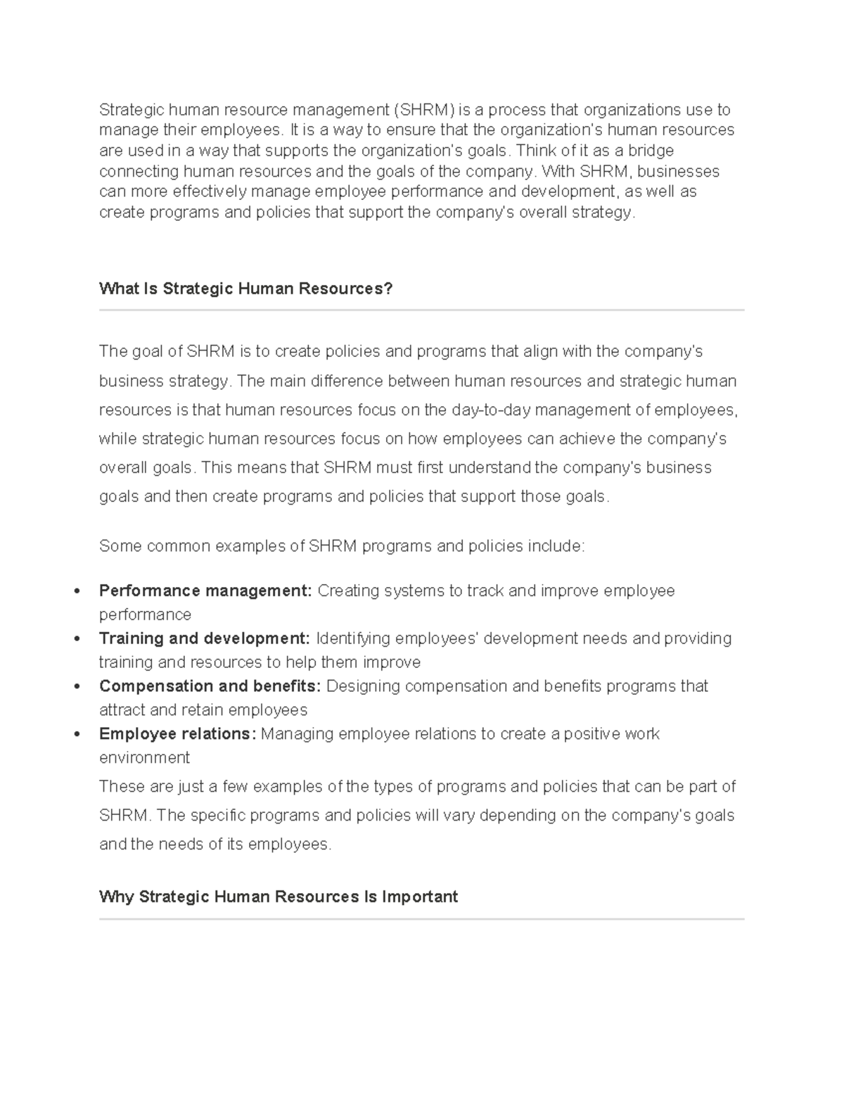 Strategic human resource management - It is a way to ensure that the ...