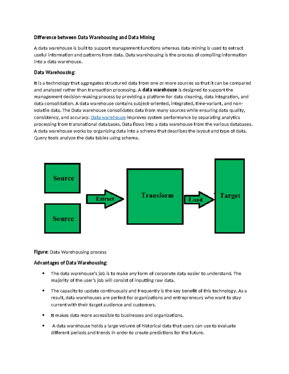 Data Warehousing and Data Mining - Data warehousing is the process of compiling information into ...