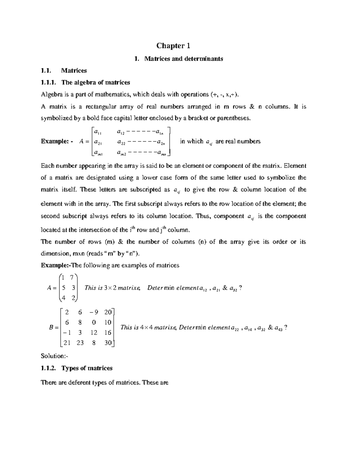 Applied Maths-I Chapter-1 - Chapter 1 Matrices and determinants ...