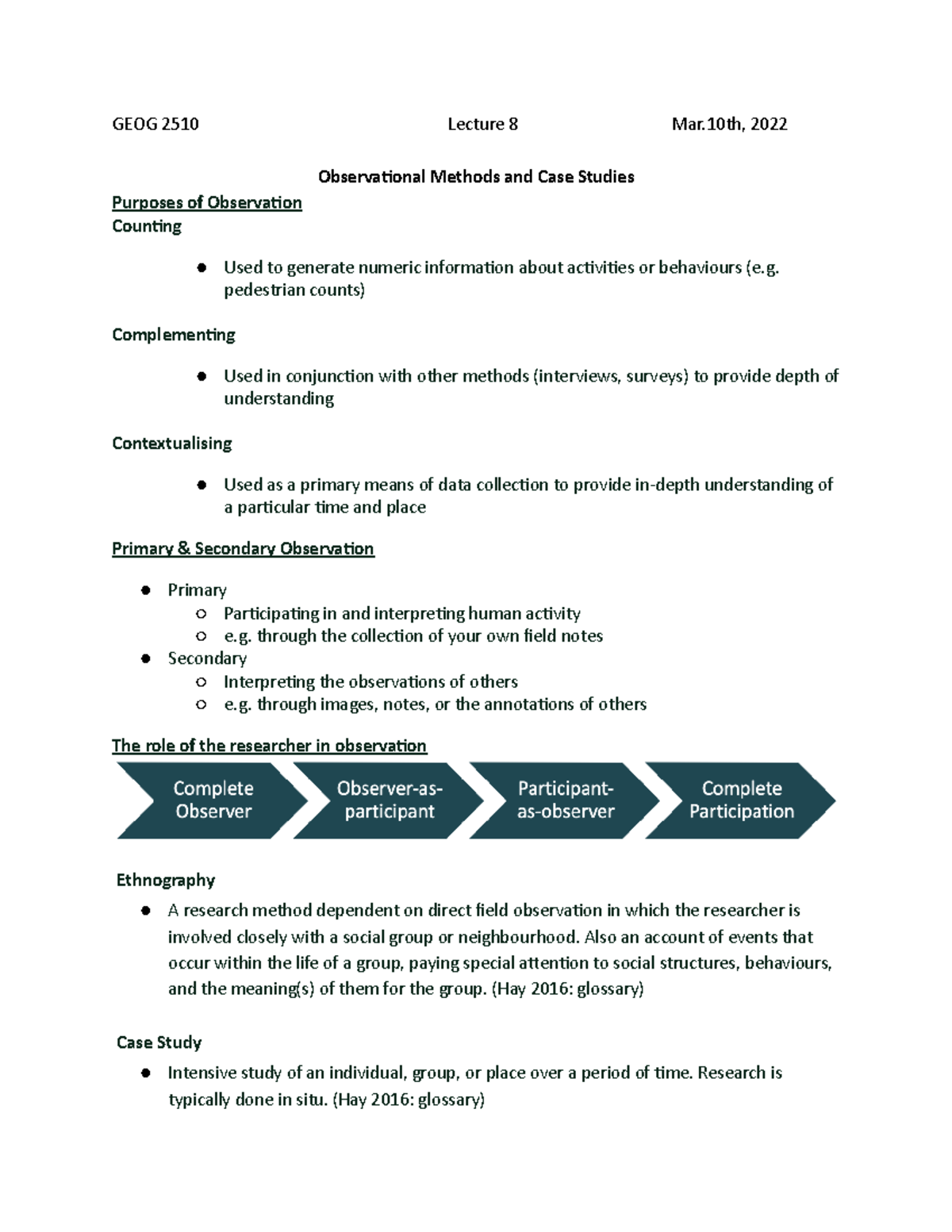 GEOG 2510 Lecture 8 - GEOG 2510 Lecture 8 Mar, 2022 Observational Methods and Case Studies ...