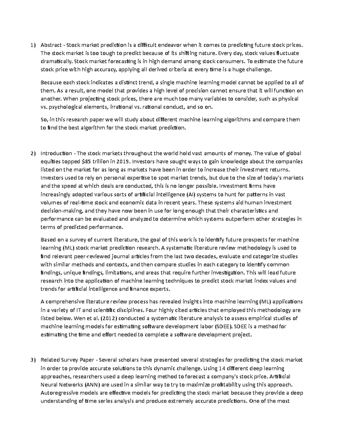 Abstract - Notes - Abstract - Stock market prediction is a difficult ...