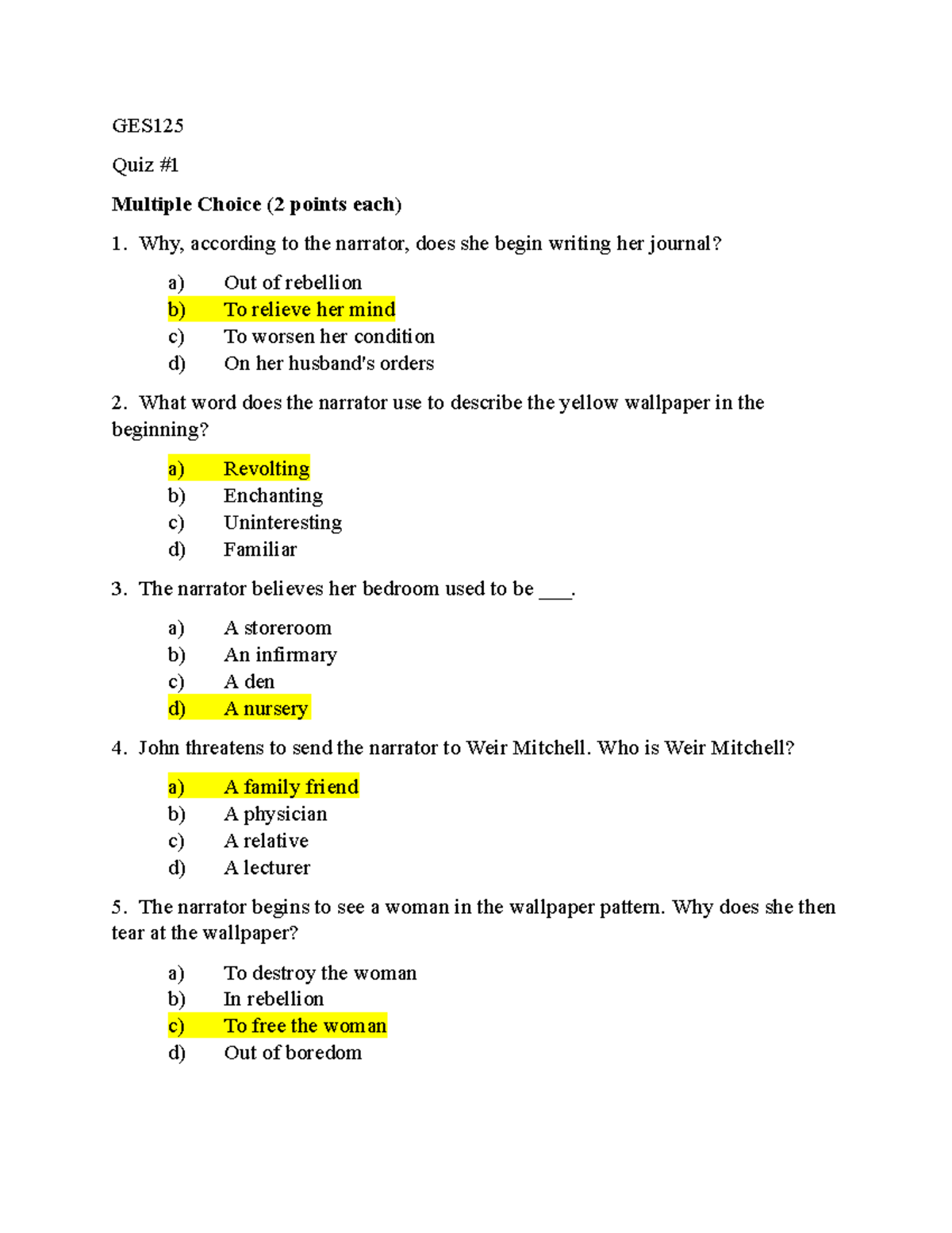 Quiz 1 - quiz study guide - GES Quiz # Multiple Choice (2 points each ...