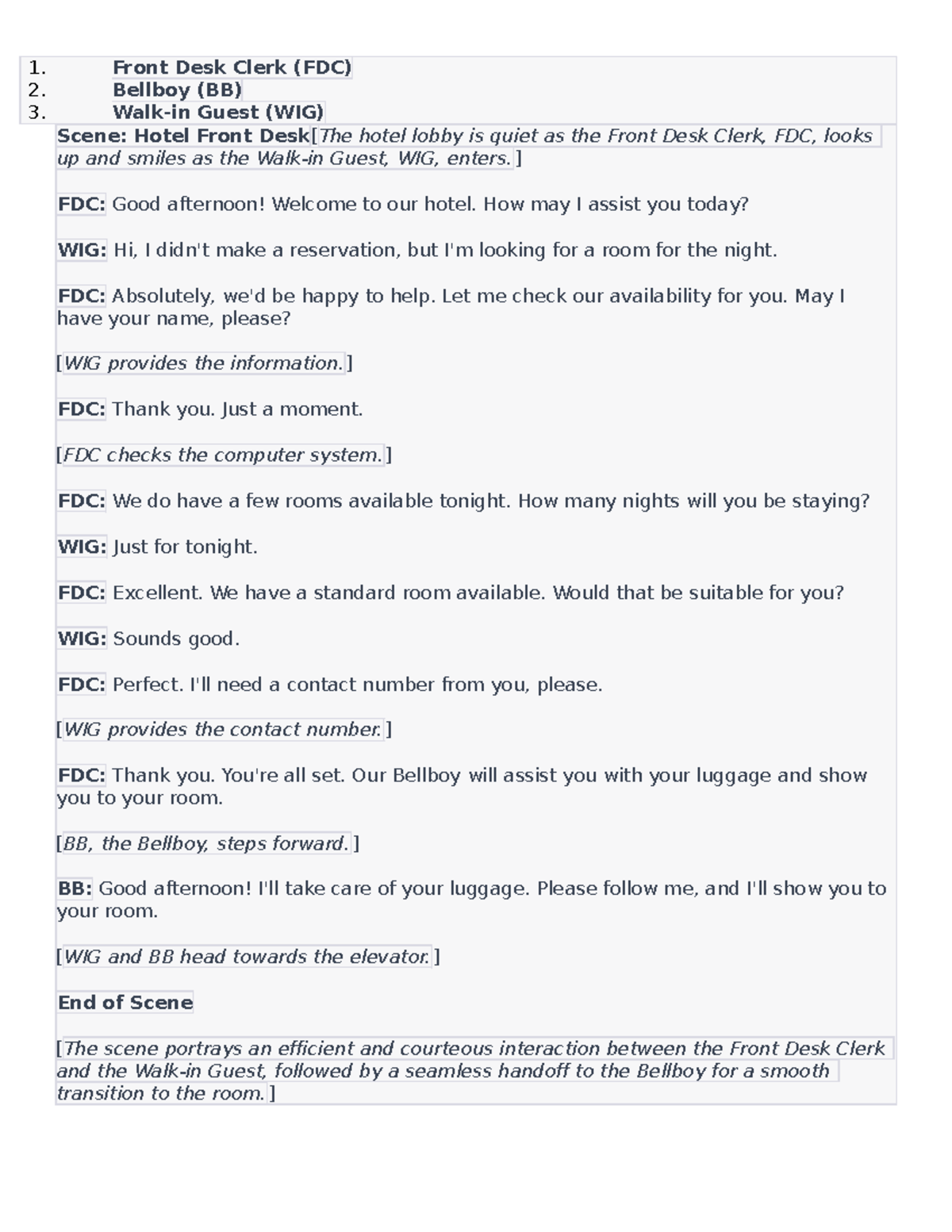 Front Office Scripts - aakasdas - Front Desk Clerk (FDC) Bellboy (BB ...