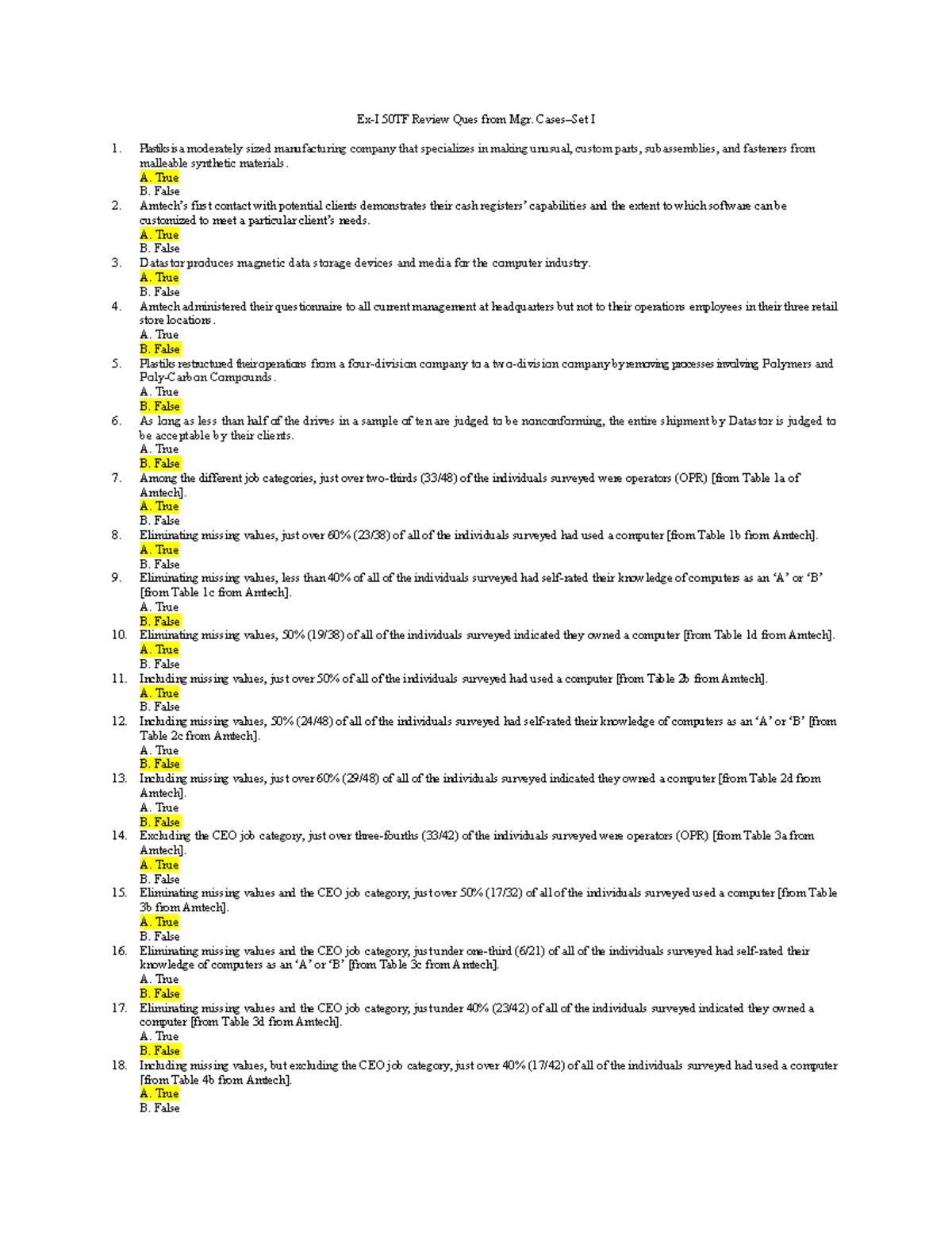 Set I Mgr Cases 50TF - This is a full answered sheet of 50 possible ...