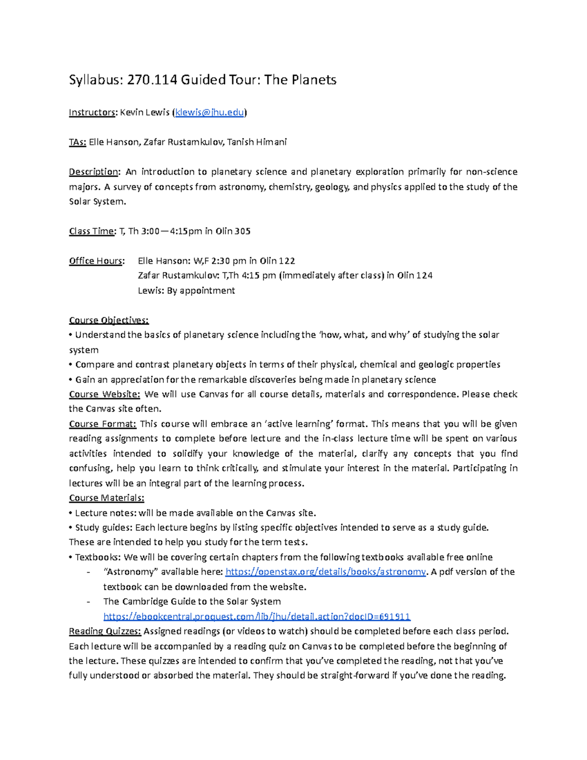 Guided Tour of the Planets Syllabus - Syllabus: 270 Guided Tour: The ...