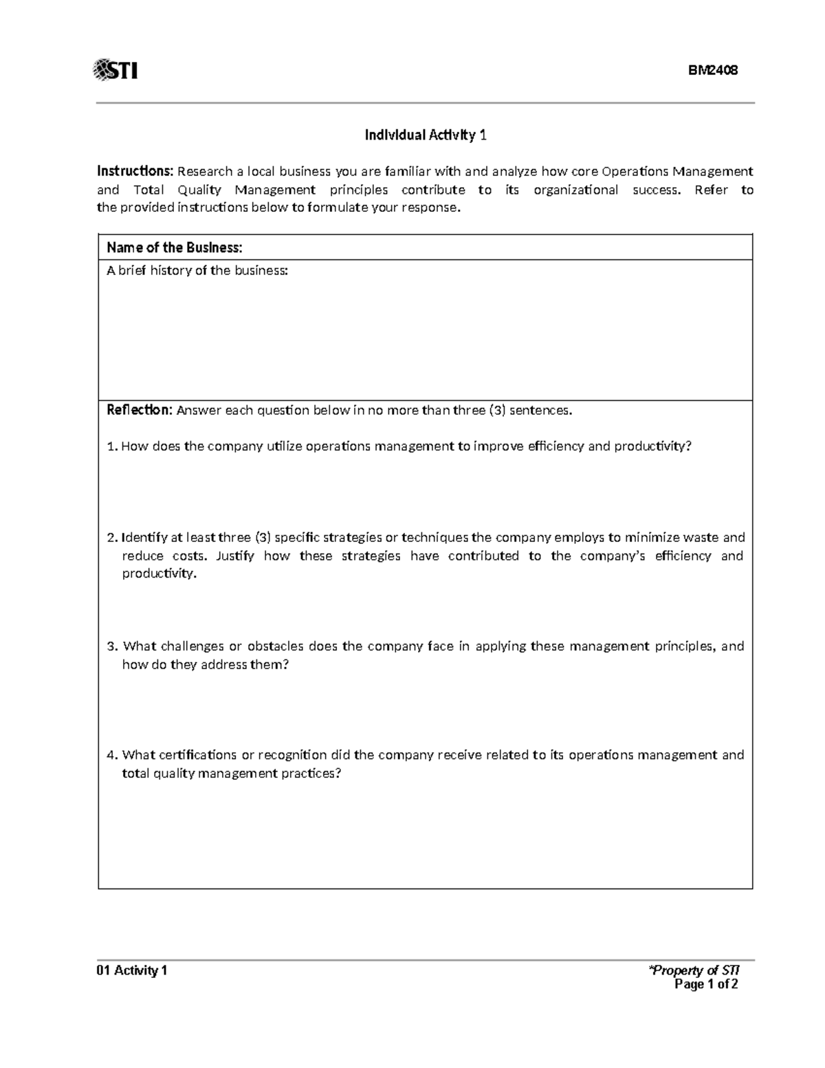 01 Activity 1tqm - BM 01 Activity 1 *Property of STI Page 1 of 2 ...